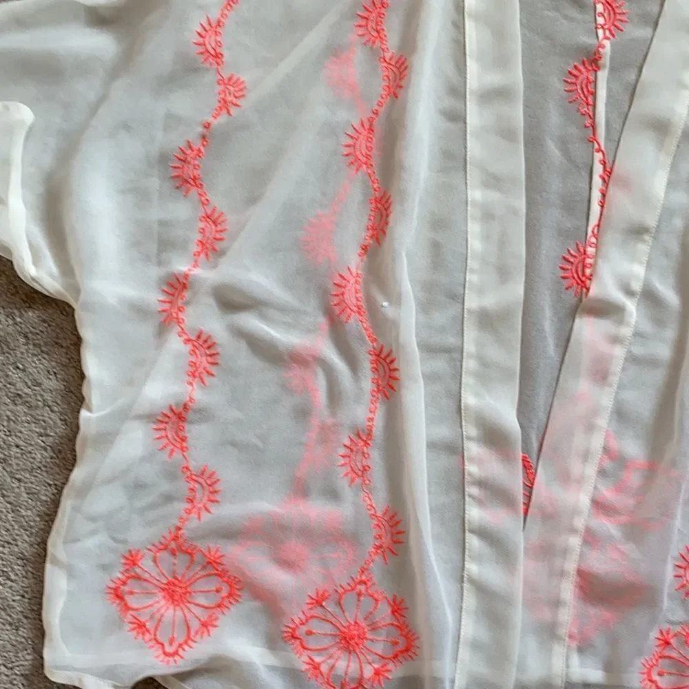 Bethany Mota | Tops | Bethanymota Embroidered Sheer Kimono White Coral ...